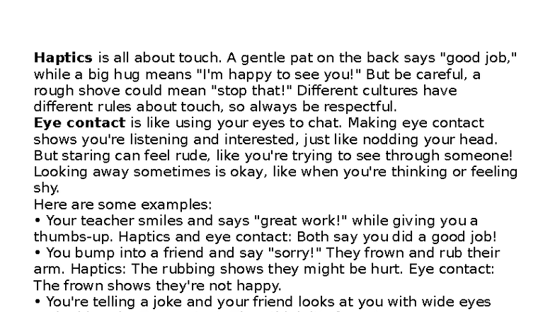 Eng4 Q3 Handout: Understanding Haptics and Eye Contact in Culture - Studocu