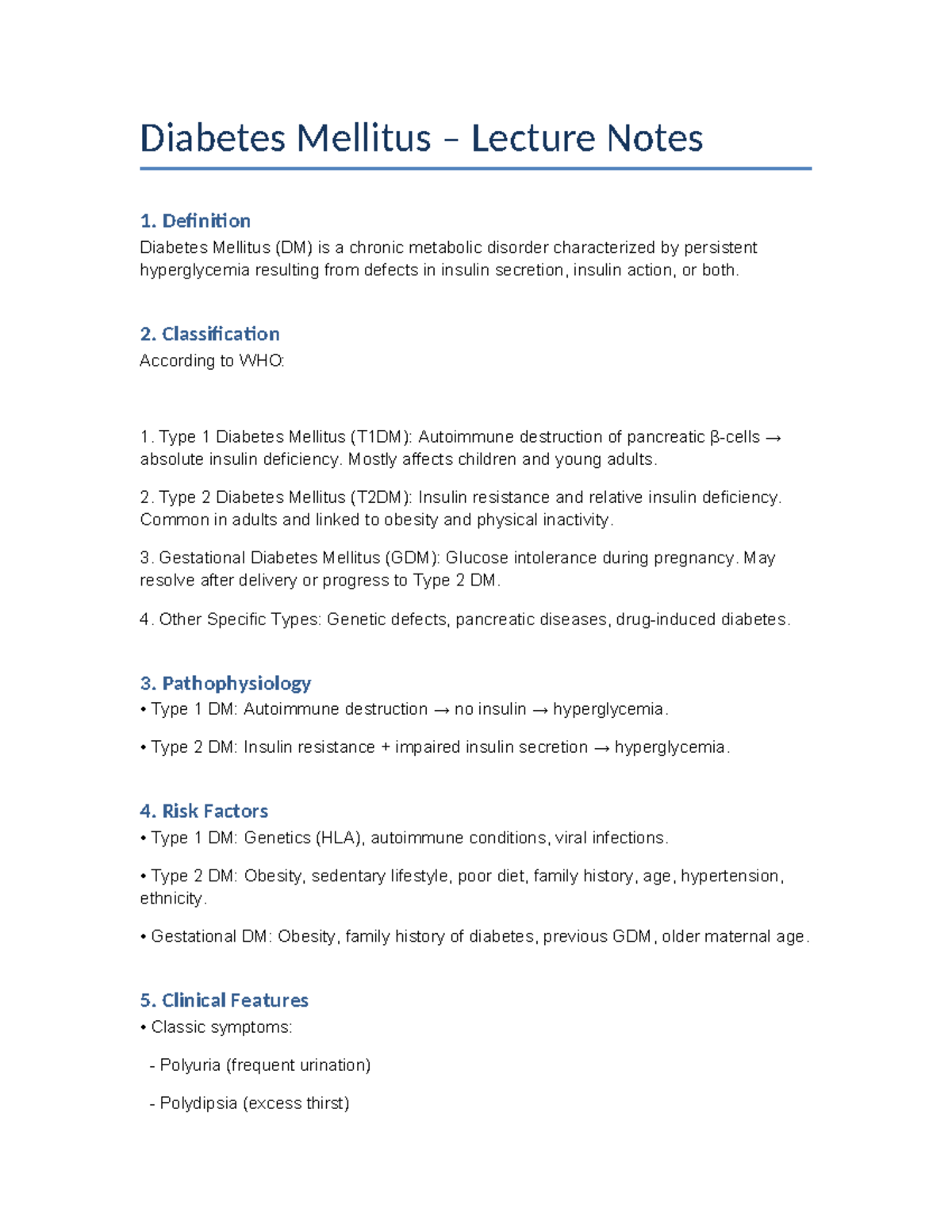 Diabetes Mellitus Lecture Notes - Diabetes Mellitus – Lecture Notes 1 ...