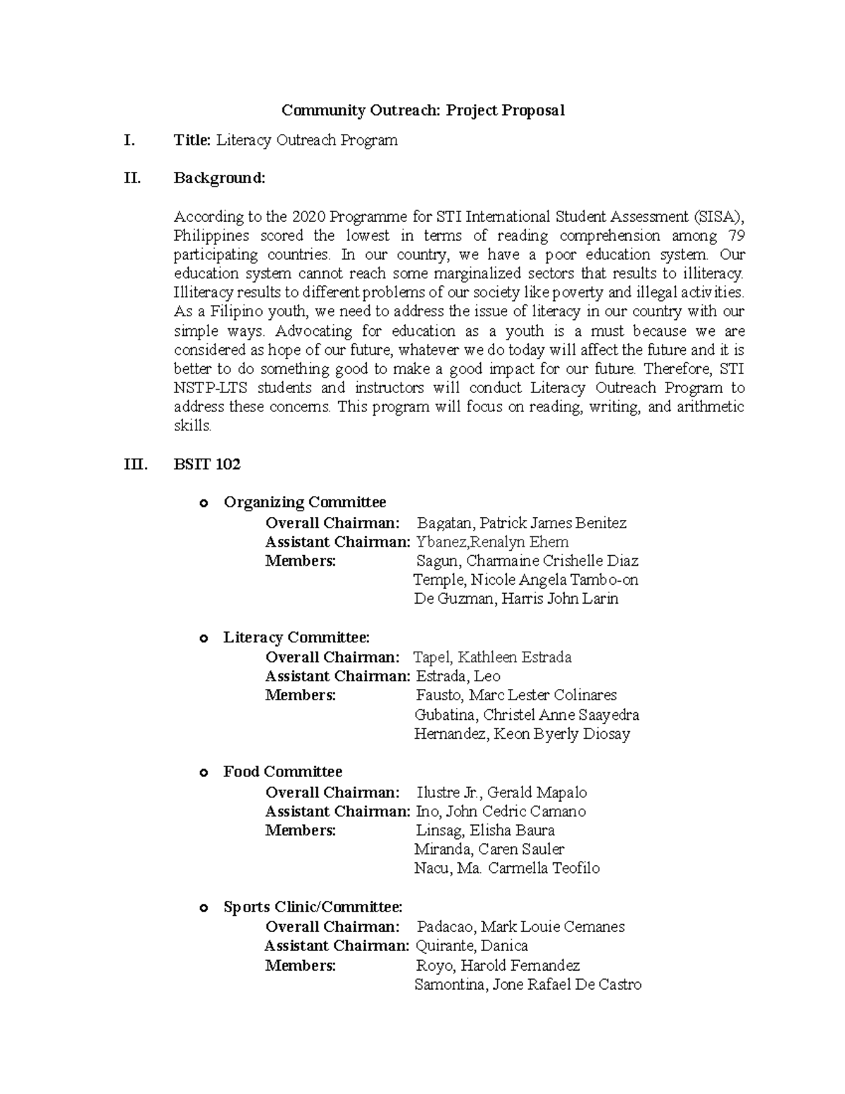 BSIT 102 Literacy Outreach Program Proposal: Community Engagement Plan ...