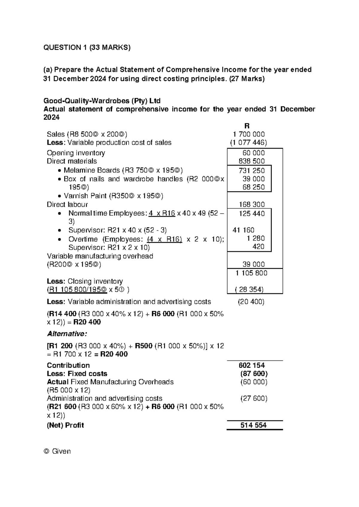 MAC2601 2025 May Assessment 3: Comprehensive Income & Costing Analysis ...