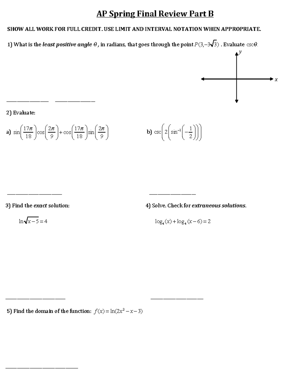 AP Precalculus Spring Final Review Part B: Key Concepts & Solutions - Studocu
