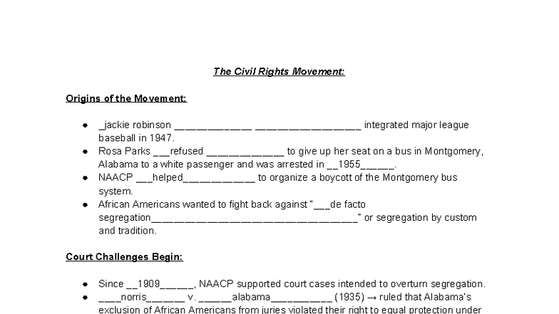 Civil Rights Movement Overview: Key Events and Legislation - Studocu