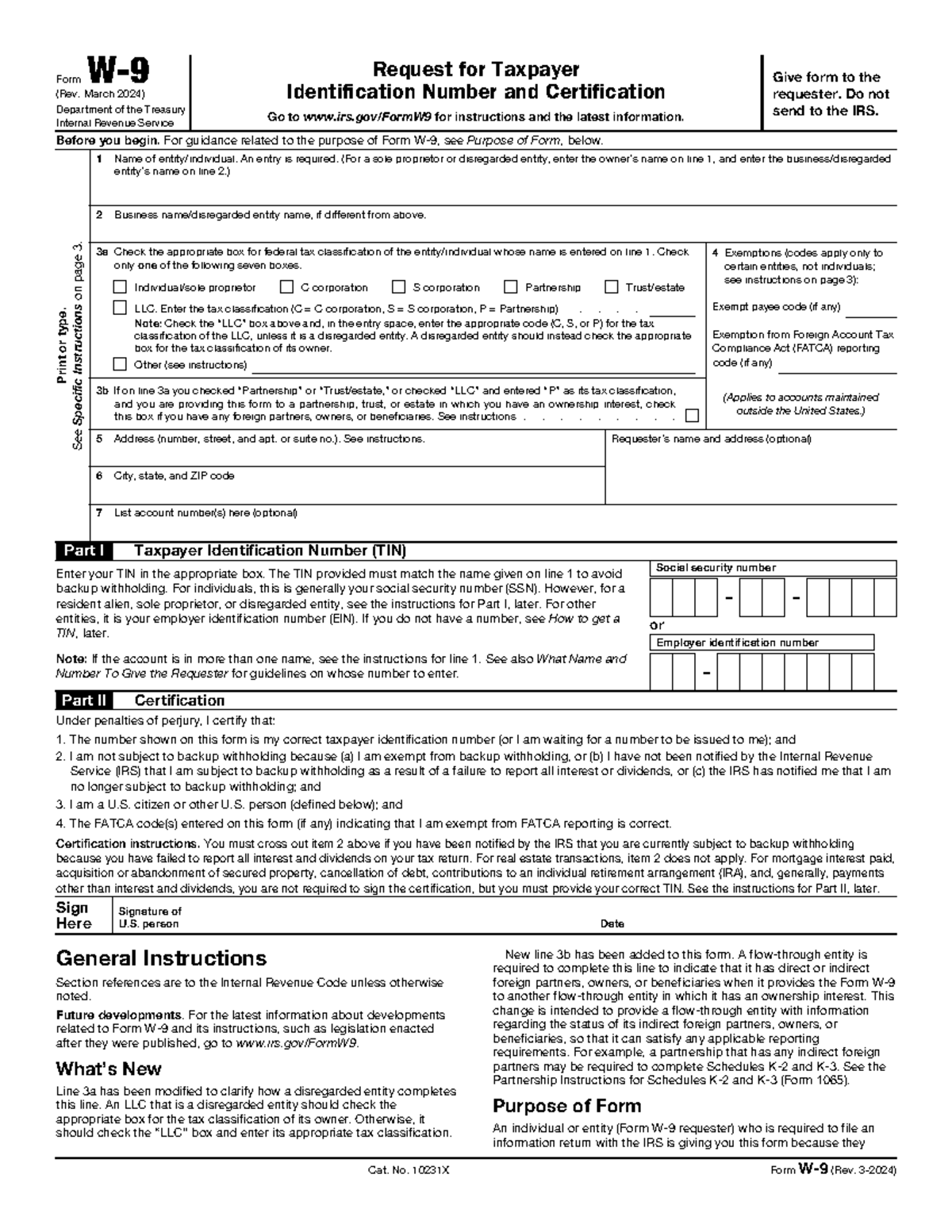 W9 Form (Rev. March 2024) - Request for Taxpayer ID Certification - Studocu