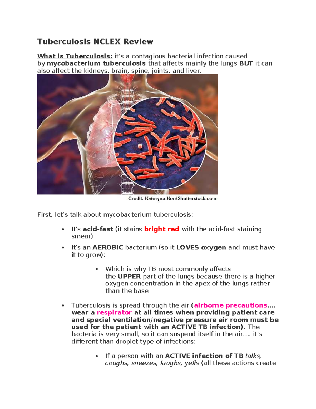 Tuberculosis NCLEX Review: Understanding Infection & Risk Factors - Studocu