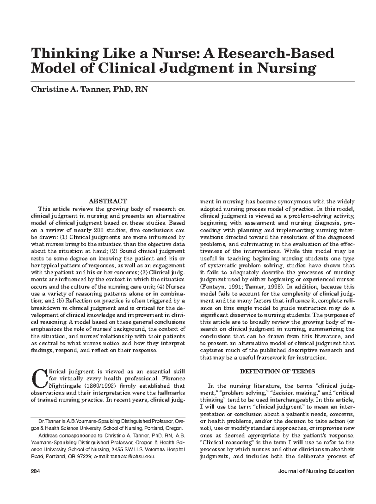 Thinking Like a Nurse: Clinical Judgment Model Review (NURS 2006) - Studocu
