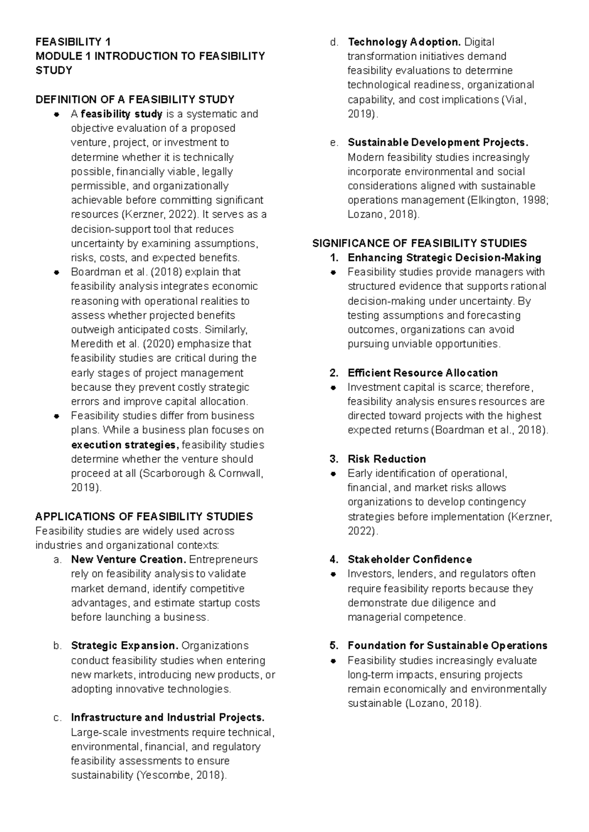 FEASIBILITY 1 MODULE 1: INTRODUCTION TO FEASIBILITY STUDIES - Studocu