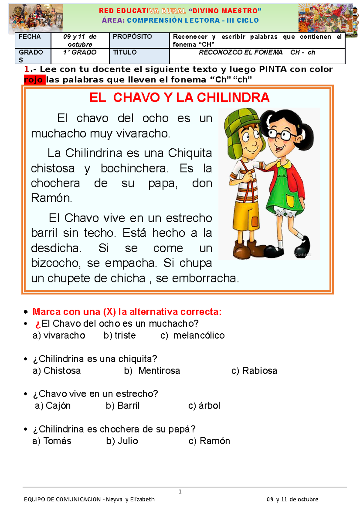 III-1G - Fonema CH - Actividades de Reconocimiento y Escritura - Studocu