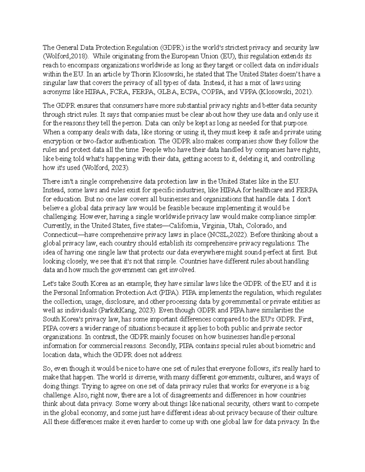 5-1 Discussion: Global Data Privacy Laws and GDPR Insights - Studocu