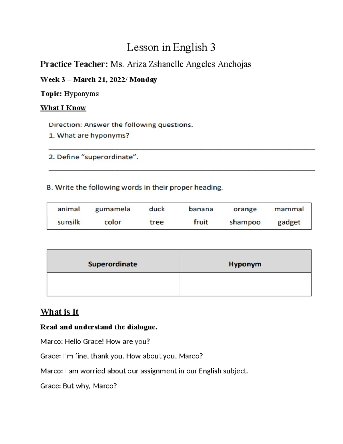 Compilation-of-Lesson - Lesson in English 3 Practice Teacher: Ms. Ariza ...