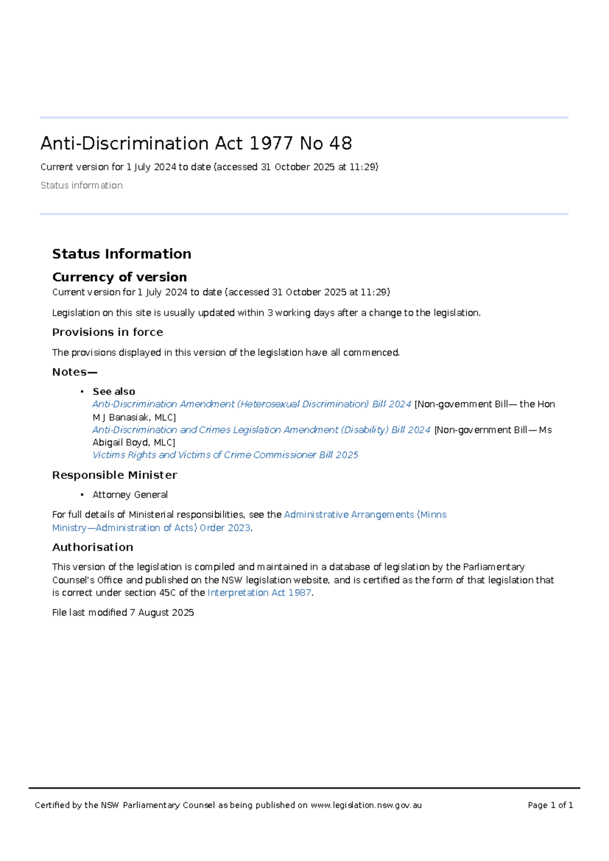 Anti-Discrimination Act 1977 No 48 Current Version (as of 1 July 2024 ...