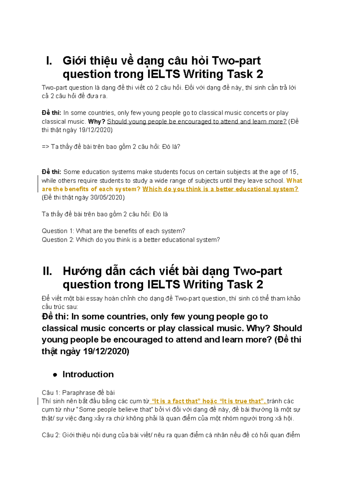 Ôn tập 2-part question essay trong IELTS Writing Task 2 - Studocu