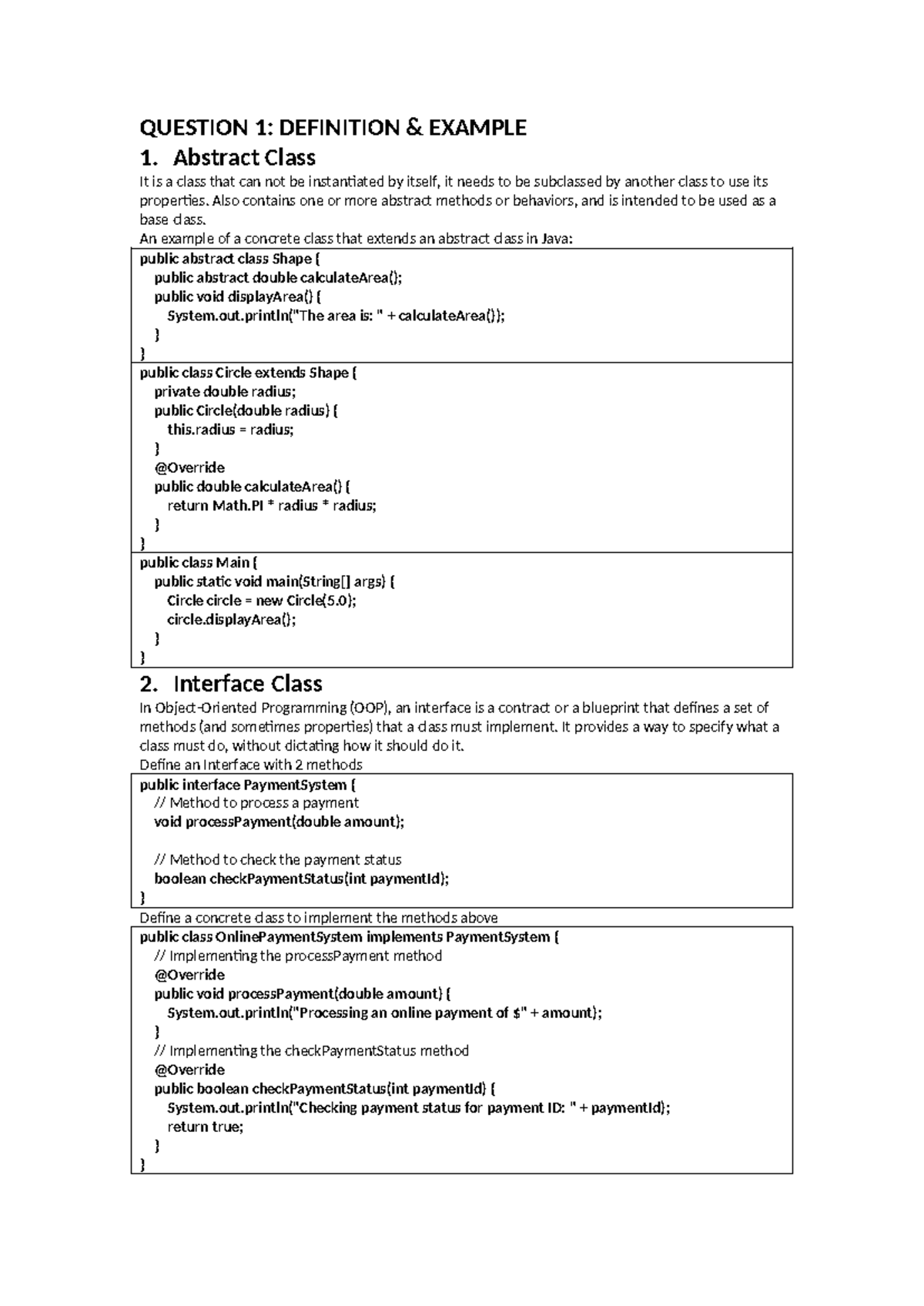 OOP 101 Final Exam - Key Concepts and Examples - Studocu