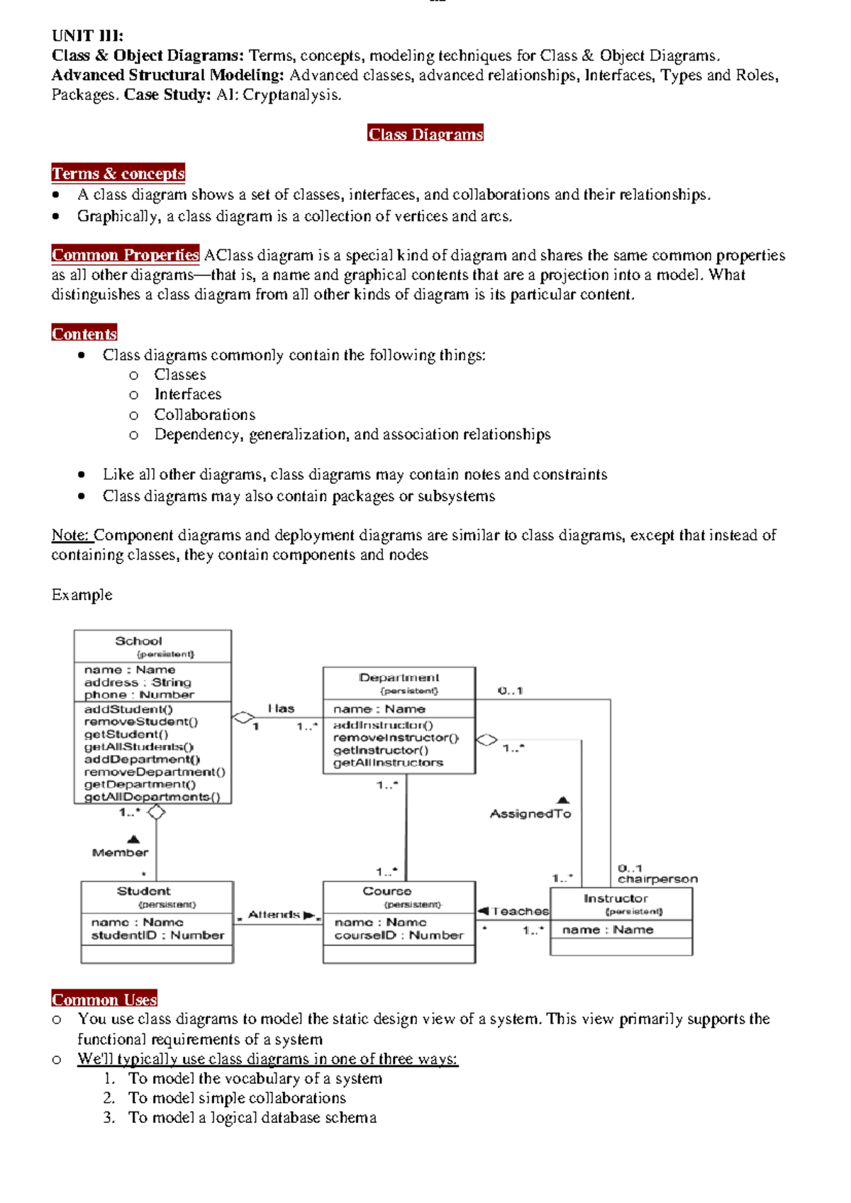 OOAD-UNIT-3 - Class & Object Diagrams Overview and Modeling Techniques - Studocu
