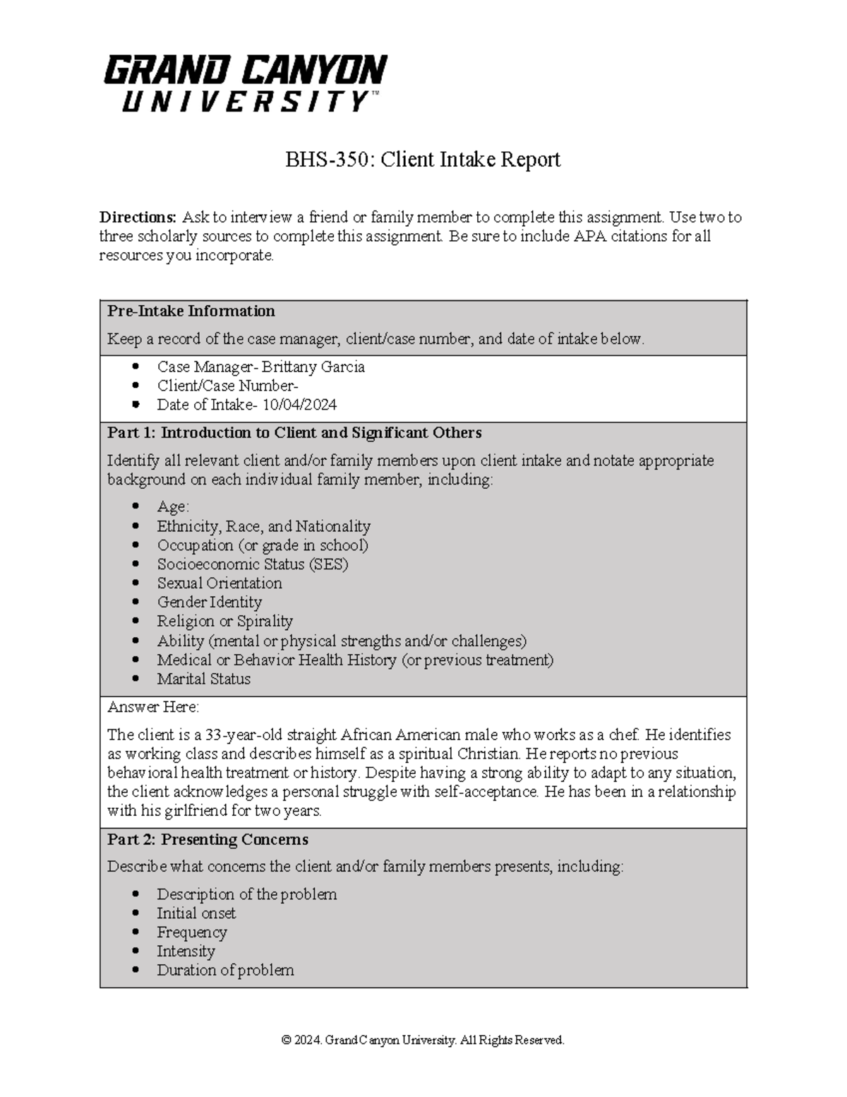 BHS 350 RS T4 Client Intake Report and Analysis - Studocu