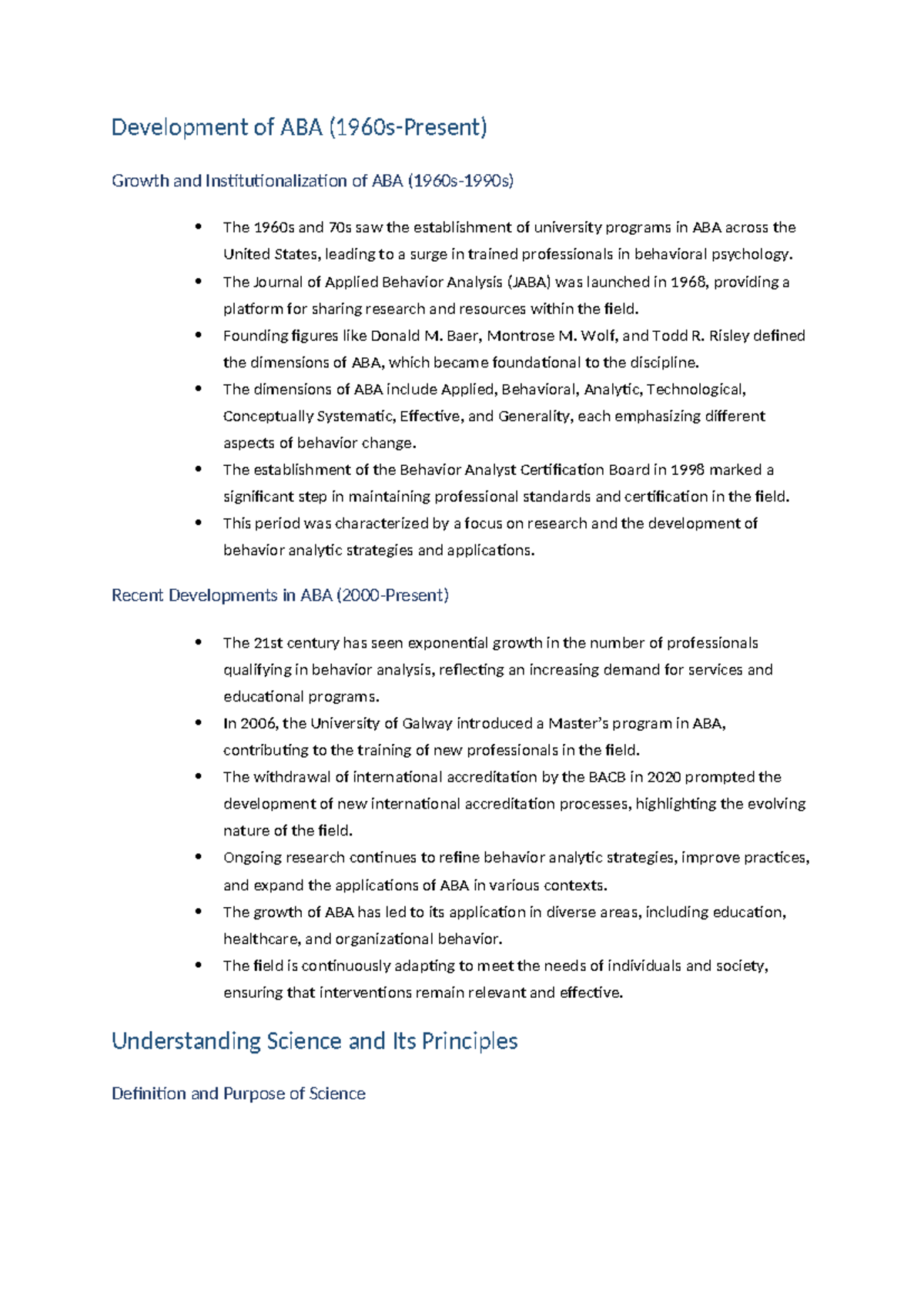 Foundations of Behaviorism: Development and Growth of ABA - Studocu