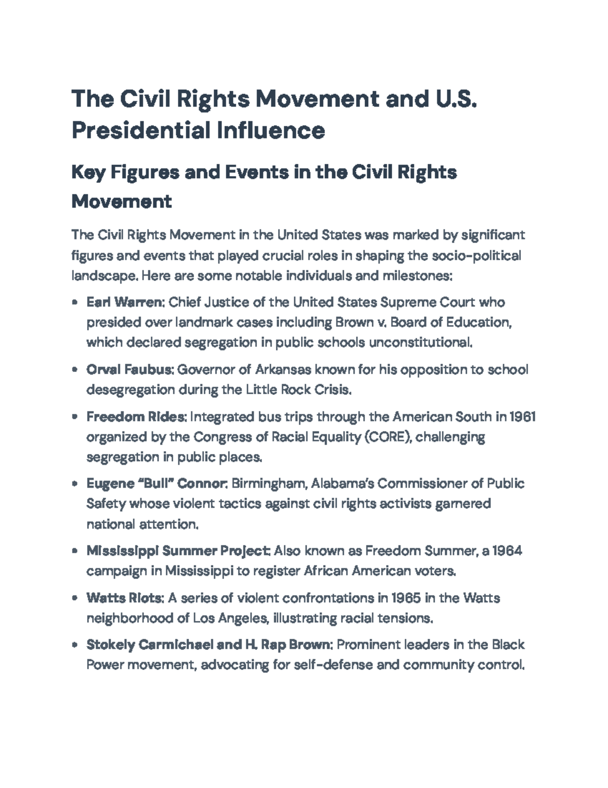 Key Figures & Events in the U.S. Civil Rights Movement - COM 2023 - Studocu