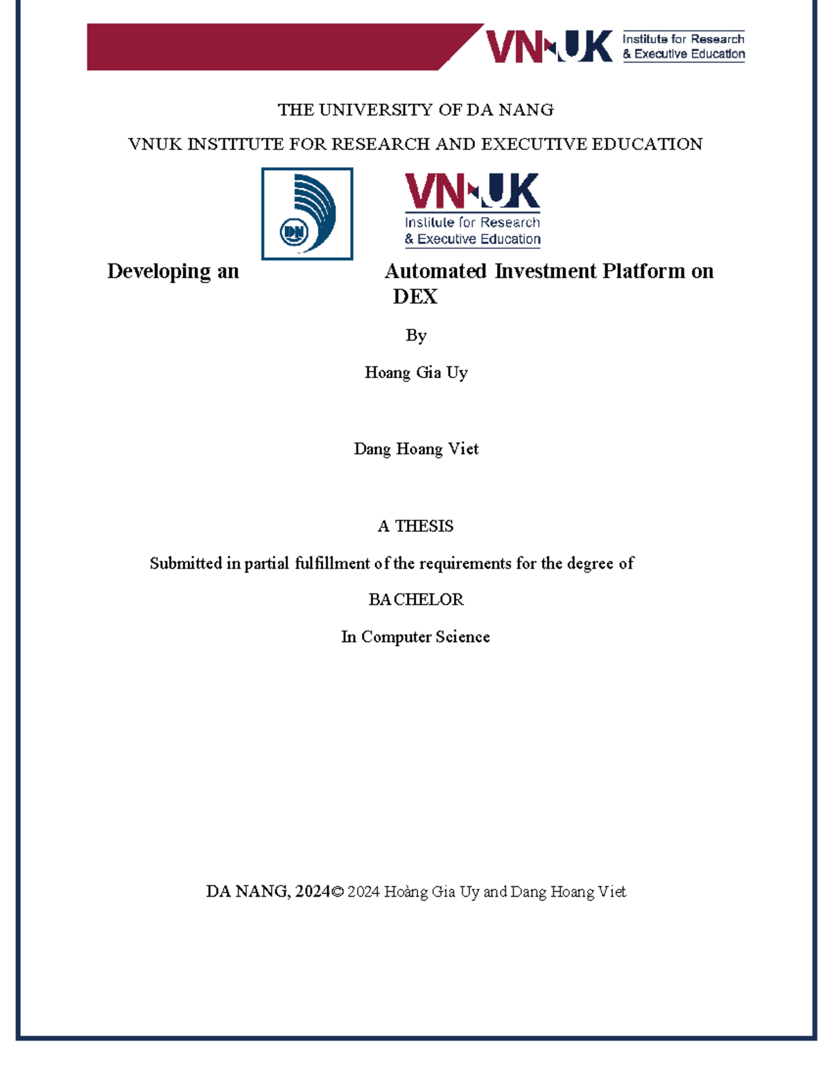 Final Project - abc - THE UNIVERSITY OF DA NANG VNUK INSTITUTE FOR ...