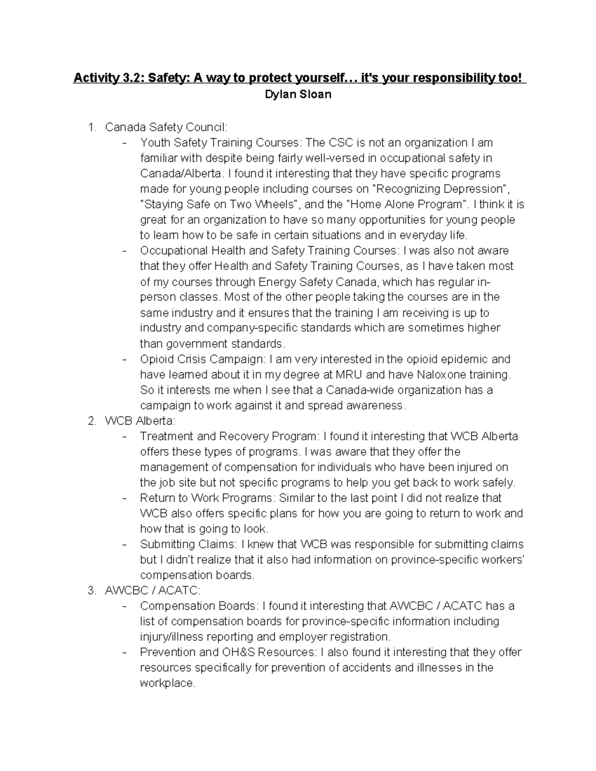 HRM Activity 3 - Activity 3: Safety: A way to protect yourself... it's ...
