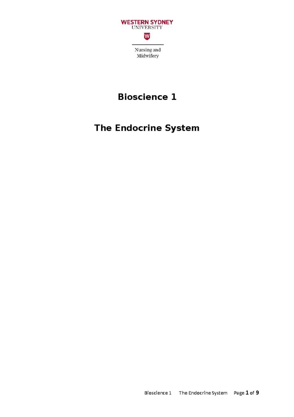 Bioscience 1: Endocrine System Worksheet & Summary Notes - Studocu