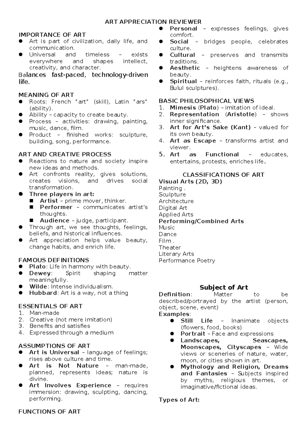 ART APPRECIATION REVIEWER: Understanding Art's Impact and Elements ...