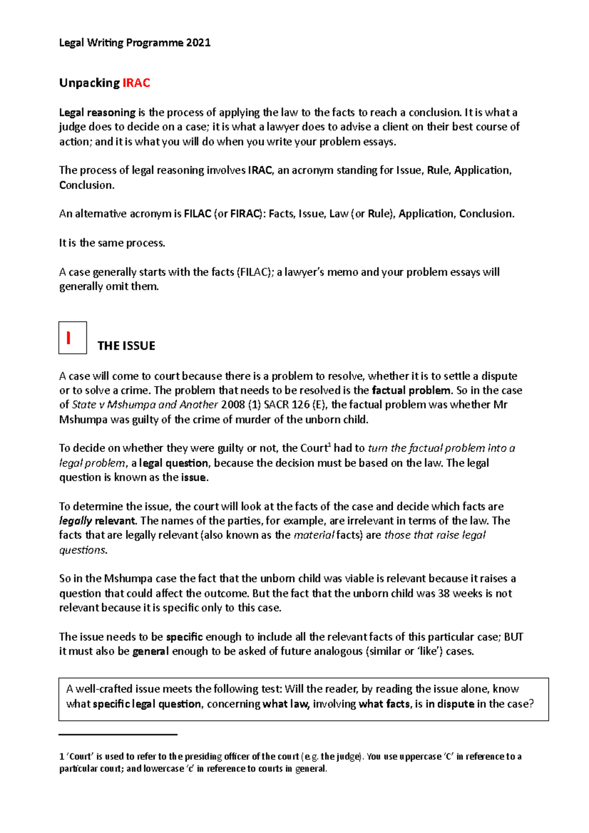 Understanding the IRAC Method for Legal Case Analysis - Studocu