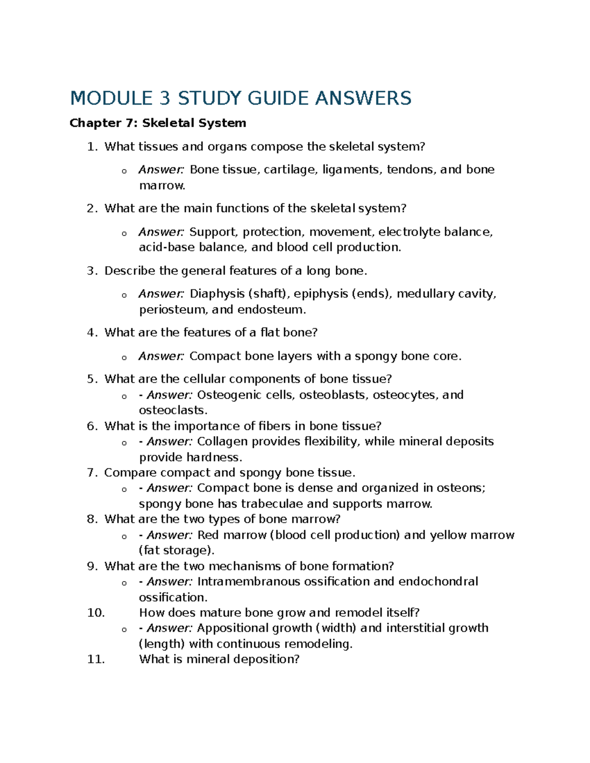 MODULE 3 STUDY GUIDE: Skeletal System Insights and Anatomy - Studocu