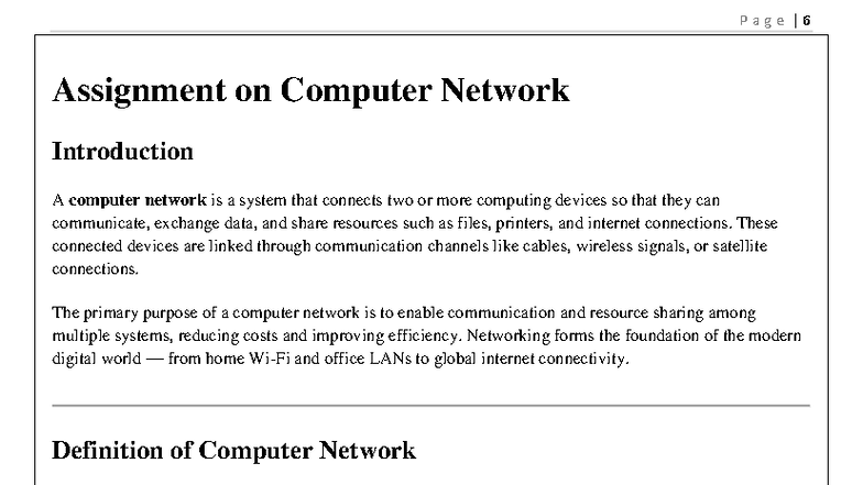 Assignment on Computer Network Introduction and Overview - Studocu