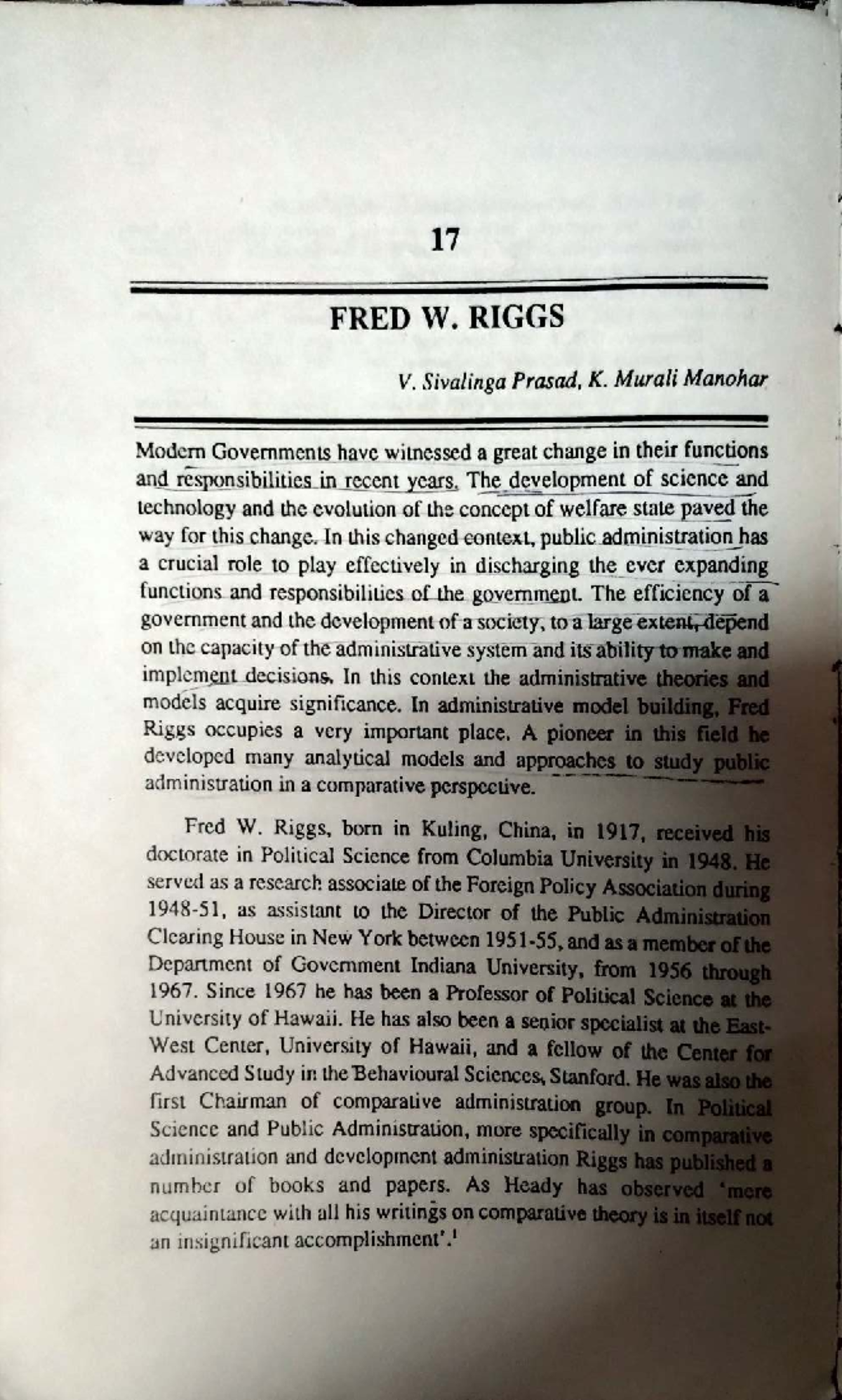 F.W. Riggs' theories on public administration and comparative models ...
