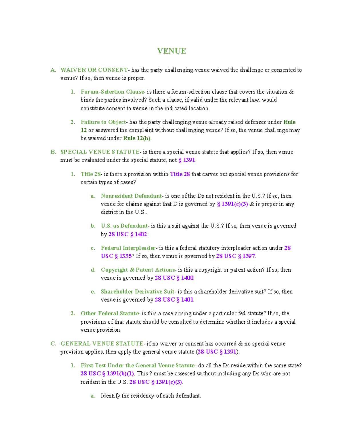 Venue Checklist for Legal Proceedings Analysis - Studocu
