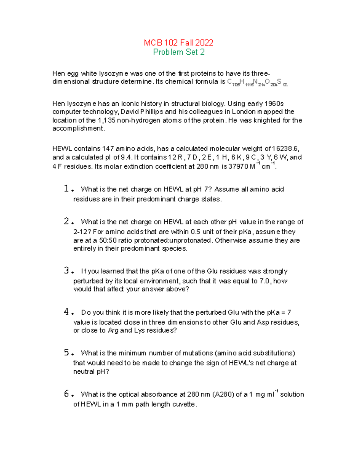 Pset 2 - very good for practicing! - MCB 102 Fall 2022 Problem Set 2 ...