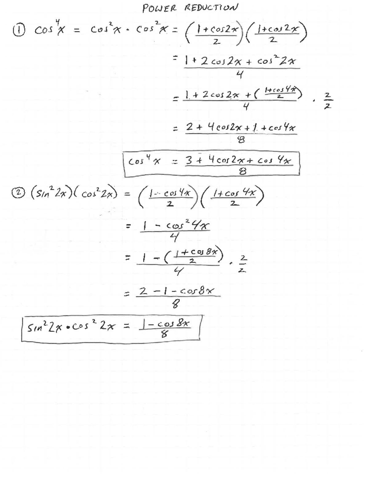 Power Reduction and Review Problems KEY - POWER REDUCTION I cos'x ...
