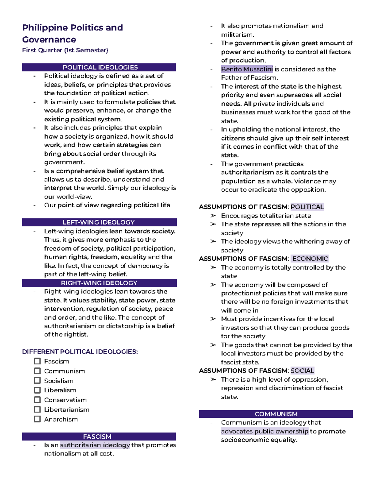 POL-GOV-Political Ideologies Study Guide & Key Concepts - Studocu