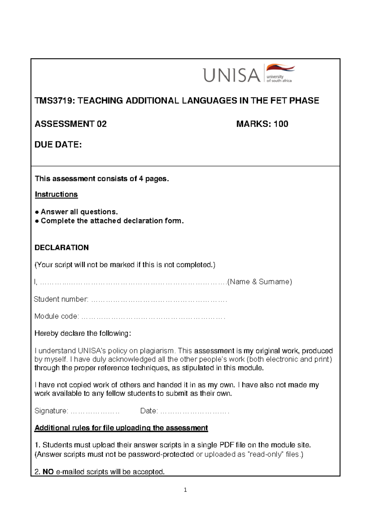TMS3719: Teaching Additional Languages in FET Phase - Assessment 02 ...