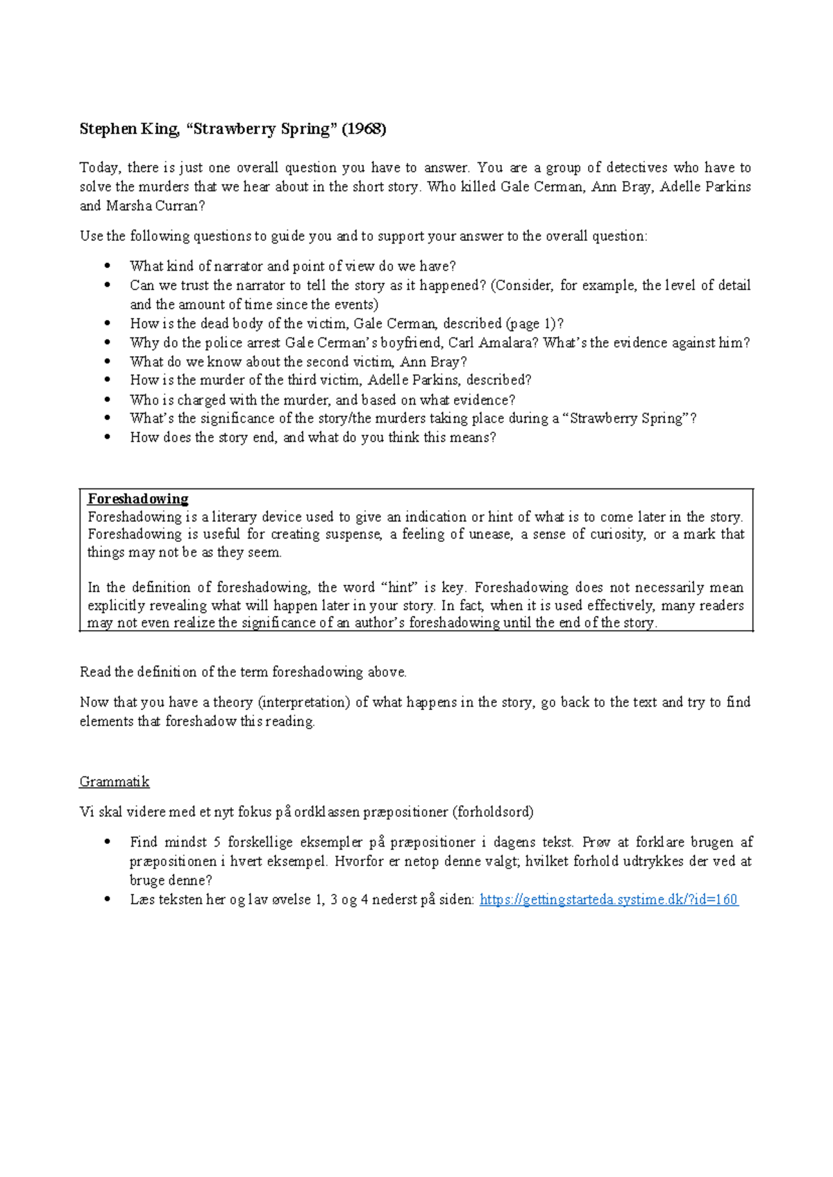 Stephen King, (1968) Strawberry Spring Murder Analysis Worksheet - Studocu