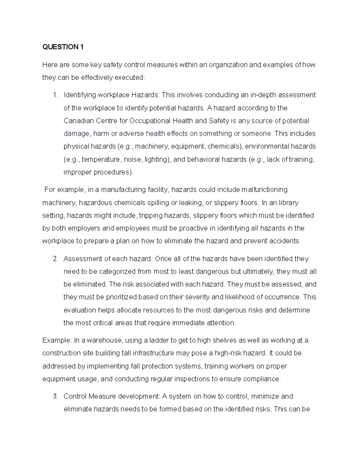 MNO2603 Assessment 5: Key Safety Control Measures in Organizations ...