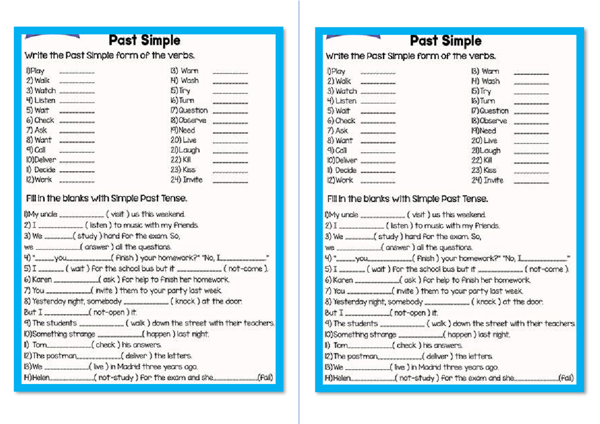 PAST Simple 3ERO - Apuntes - Past Simple Past Simple write the Past ...