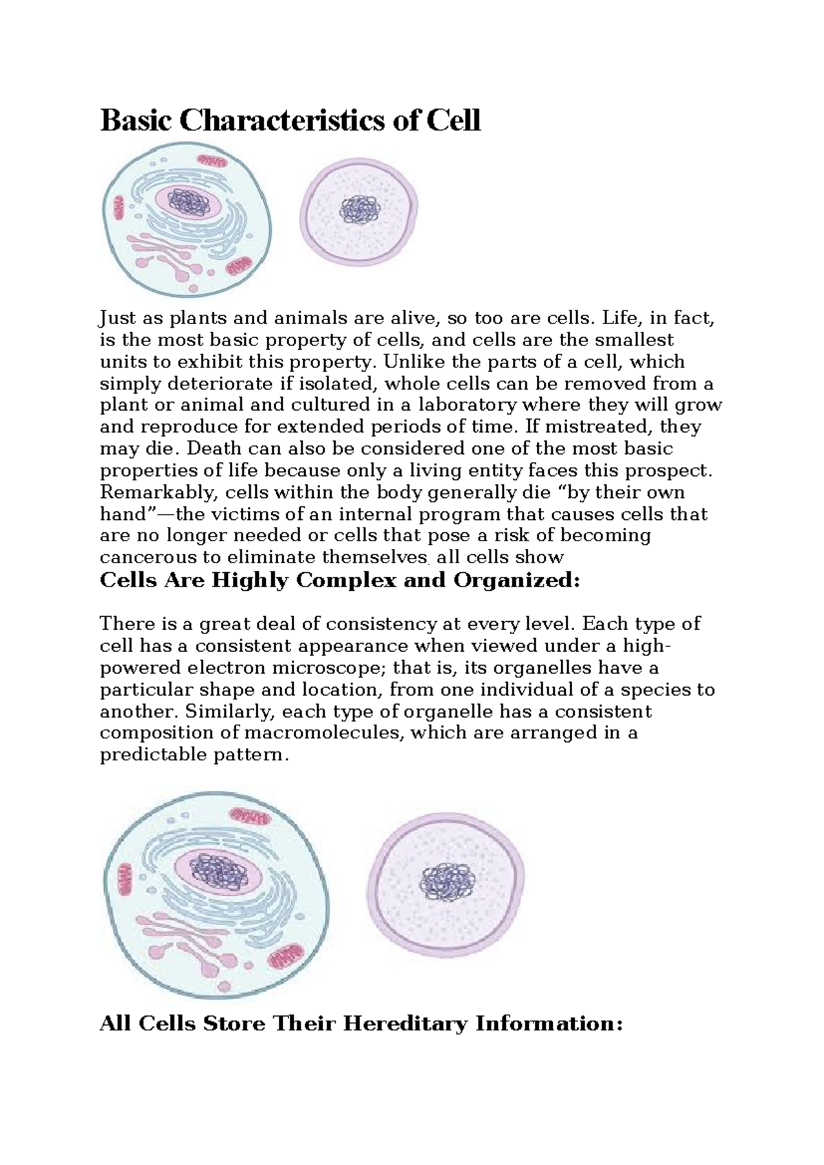 Biology 101: Fundamental Characteristics of Cells - Studocu