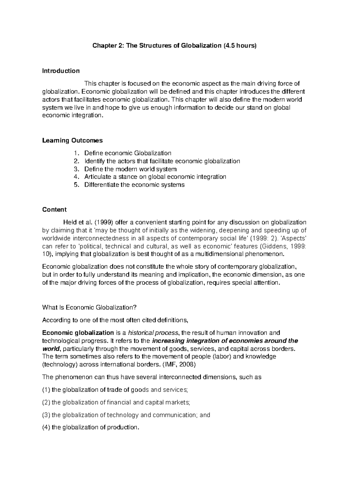 TCW - Module 2 - The Economic Structures of Globalization - Studocu