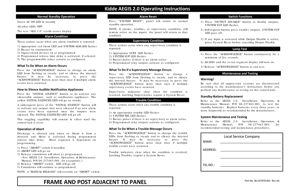 Kidde AEGIS 2.0 Operating Instructions Manual - Studocu