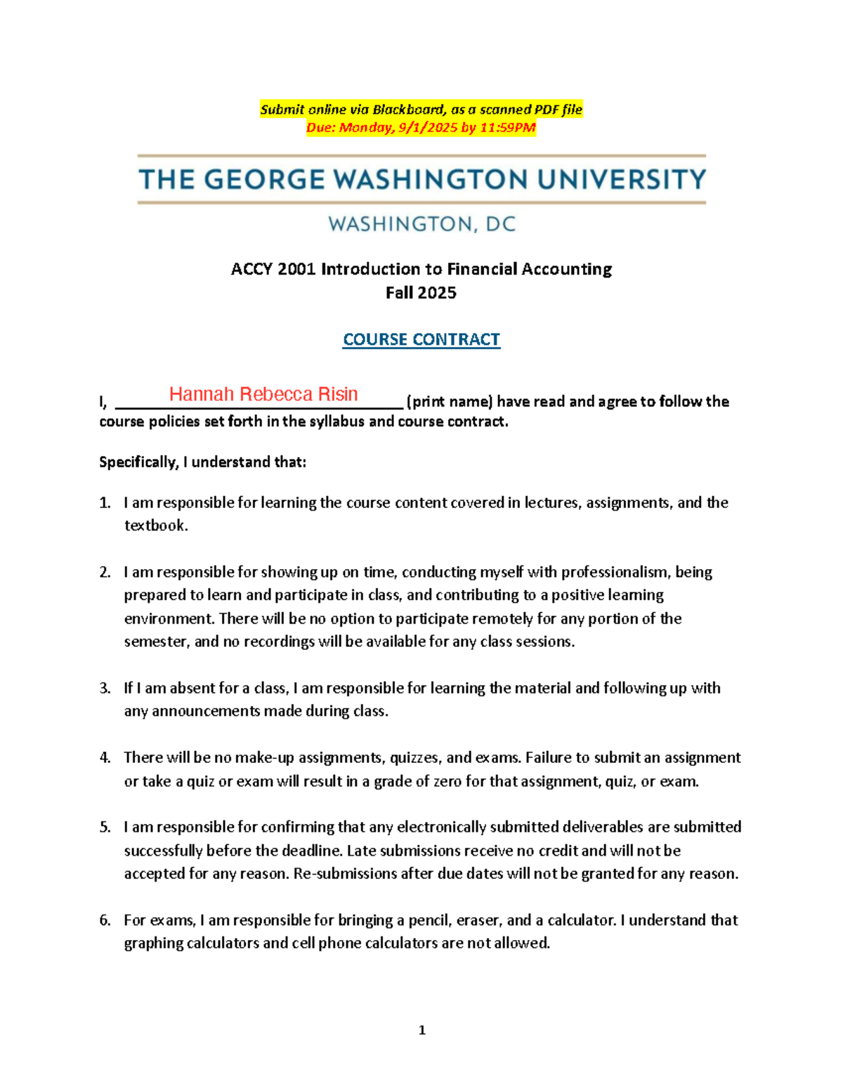 ACCY 2001 Course Contract - Fall 2025 Submission Guidelines - Studocu