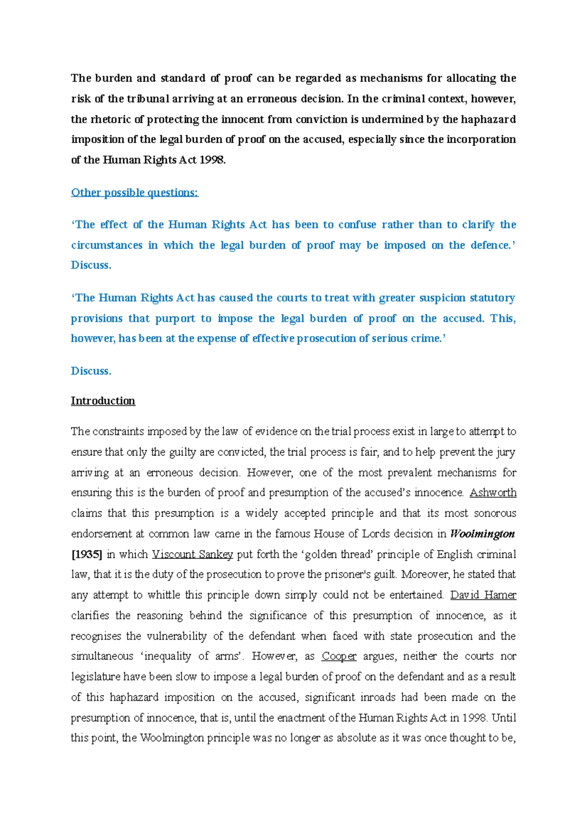 Burden and Standard of Proof notes - THE BURDEN AND STANDARD OF PROOF ...