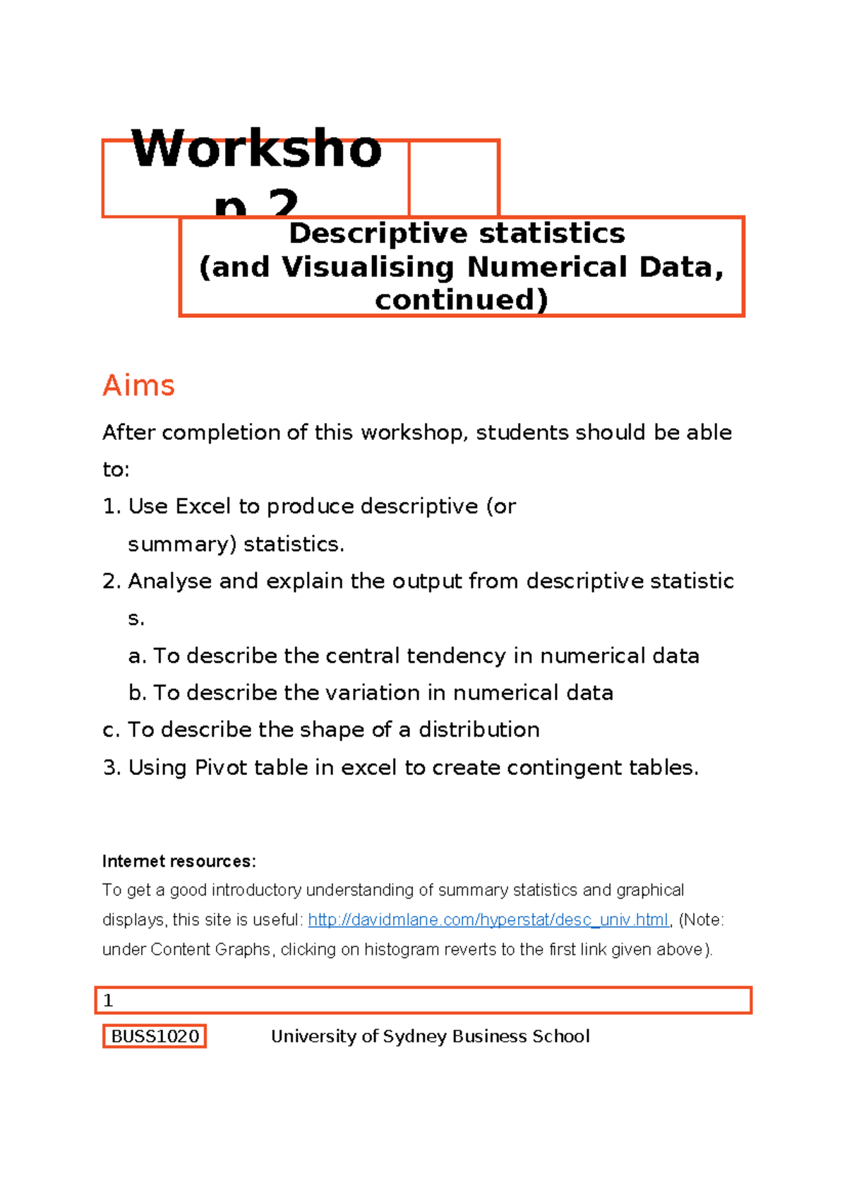 Workshop 2: Descriptive Statistics & Data Visualization (BUSS1020 ...