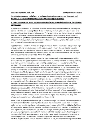 Unit 14 - Physiological disorders and their care - P1 Explain the causes, signs and symptoms of ...