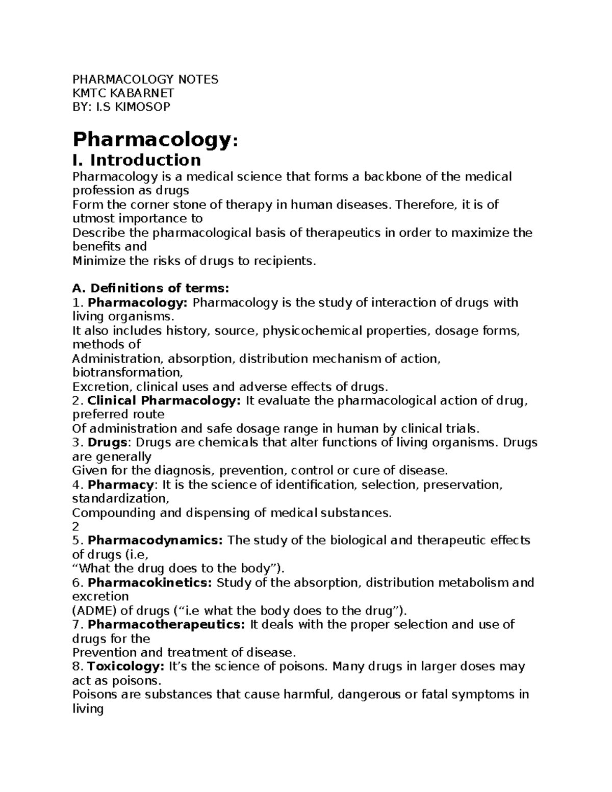Pharmacology Lecture Notes: Understanding Key Concepts at KMTC - Studocu