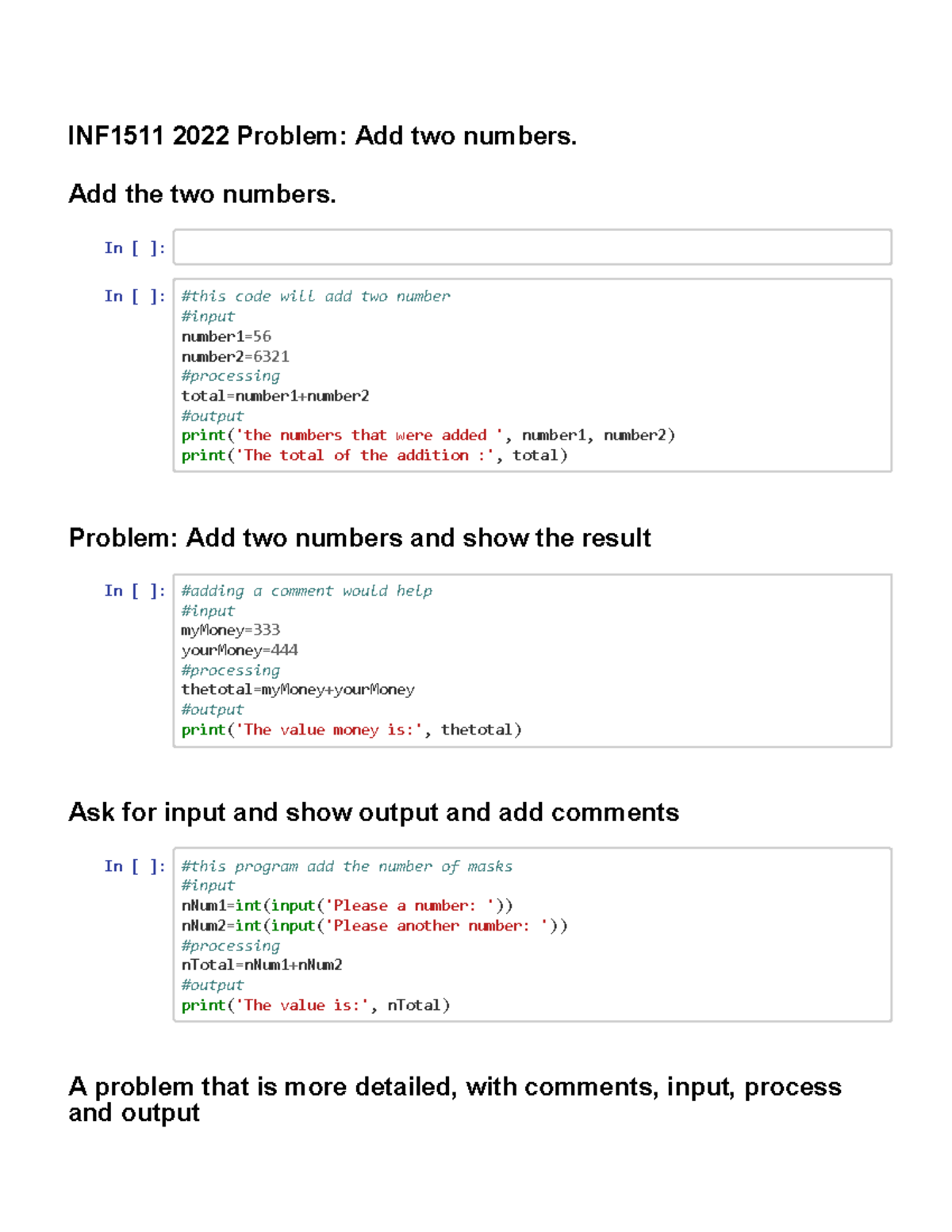 INF1511 Python Code Examples for Basic Arithmetic & Conditions - Studocu