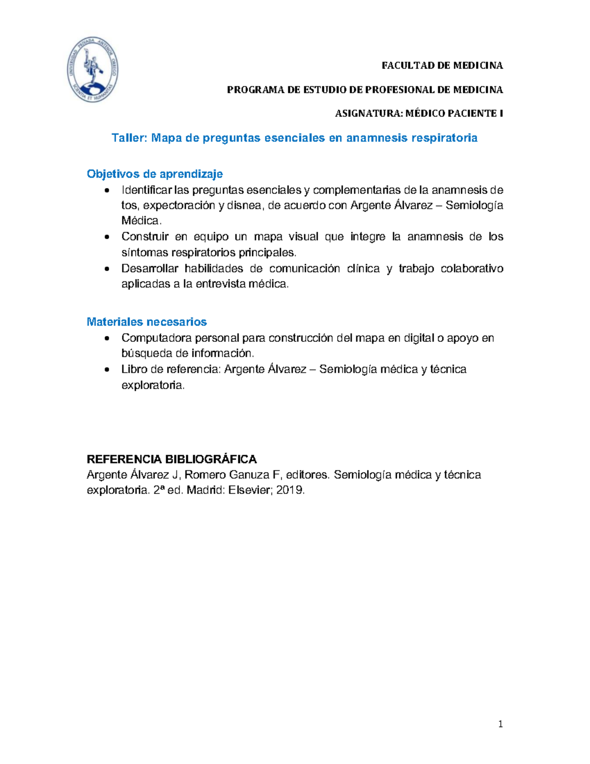 Taller de Anamnesis Respiratoria - MP1 Semana 03 - Studocu