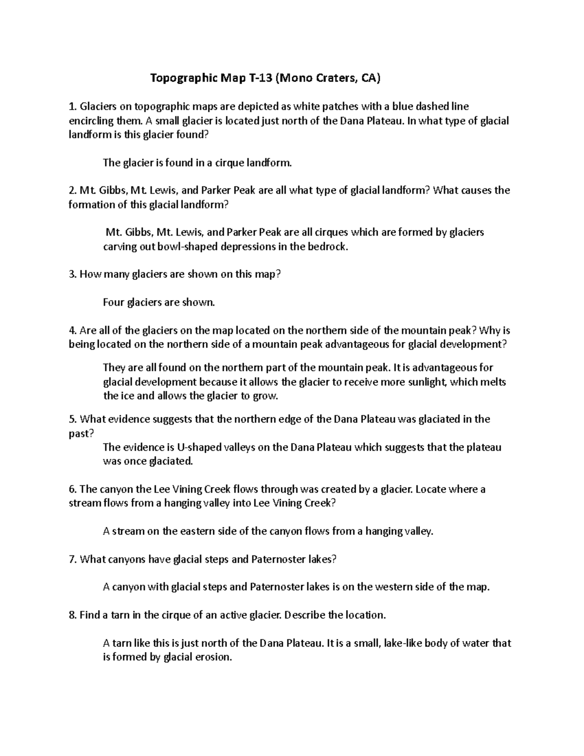 Glaciers Lab Report: Glacial Landforms and Topographic Maps Analysis - Studocu