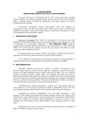 TB workplace policy & program - A Company Model WORKPLACE POLICY AND ...