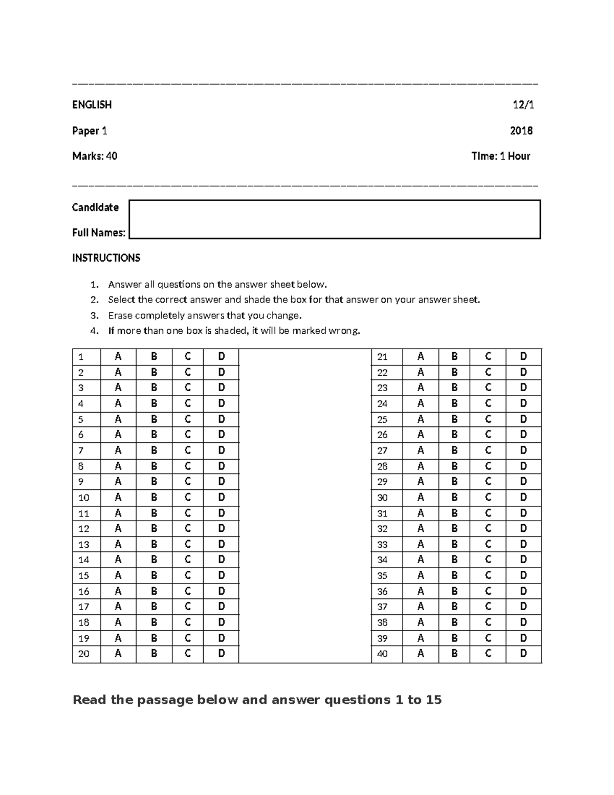 English Paper 1 BOU 2 - 2018 Exam Questions and Answers - Studocu