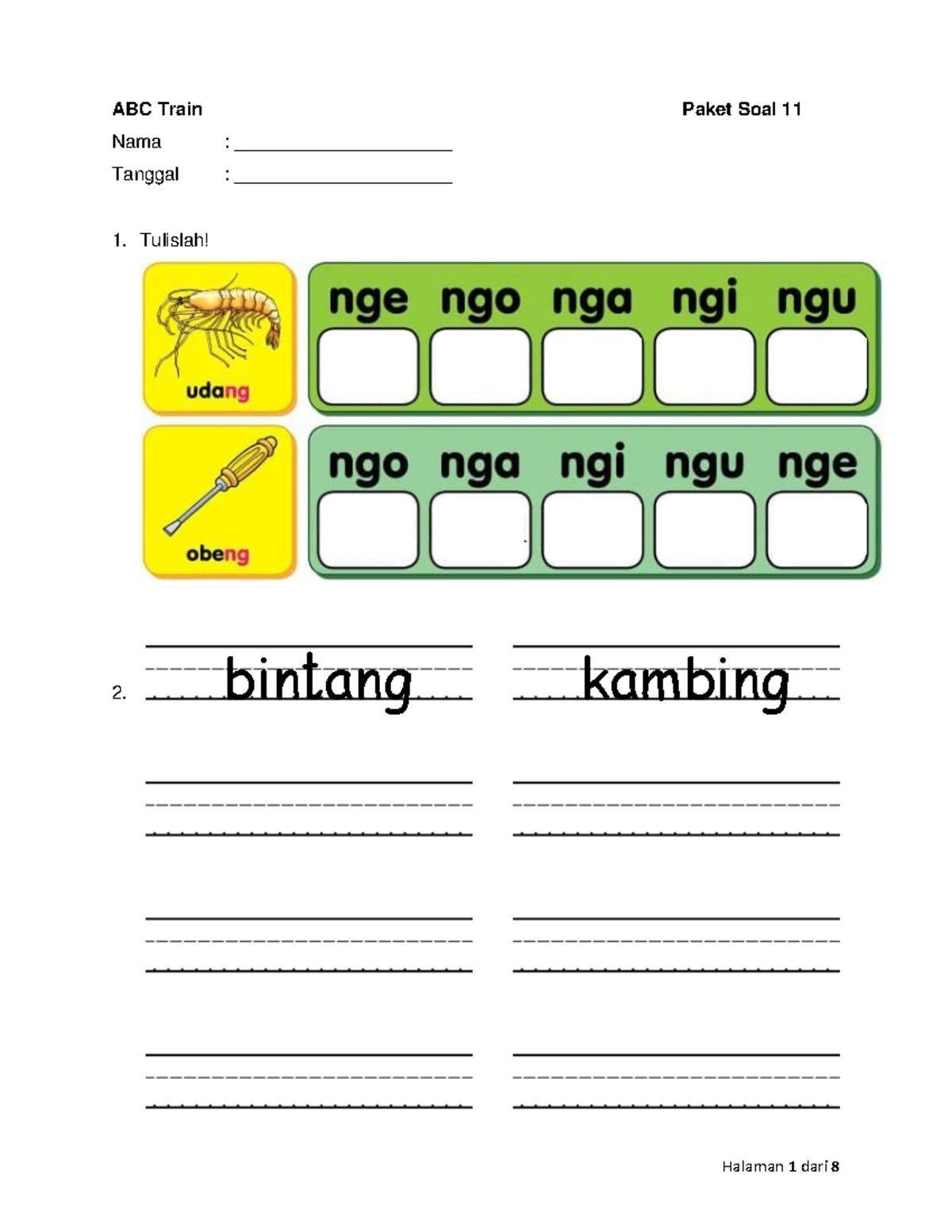 TK ABCtrain Set27 - Latihan Membaca Huruf 'ng' dan Kata - Studocu